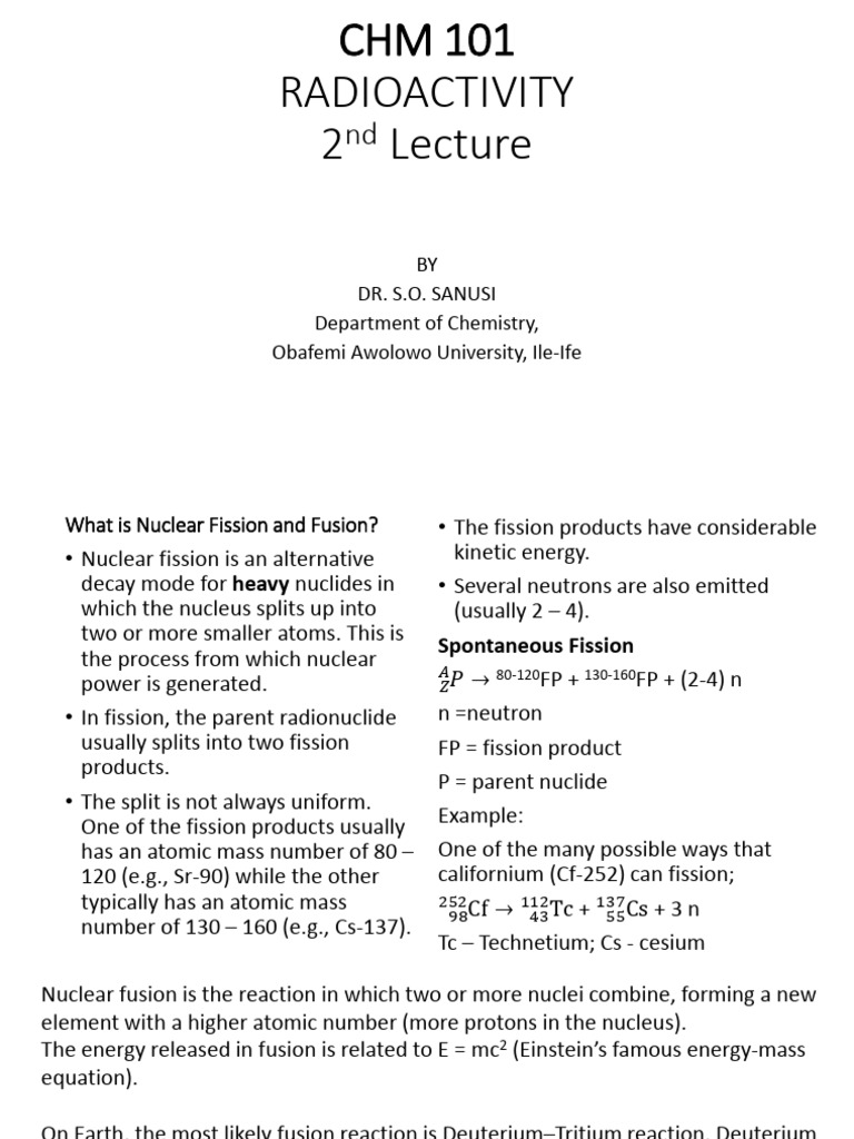 Radioactivity Lecture II | PDF | Nuclear Fusion | Nuclear Fission