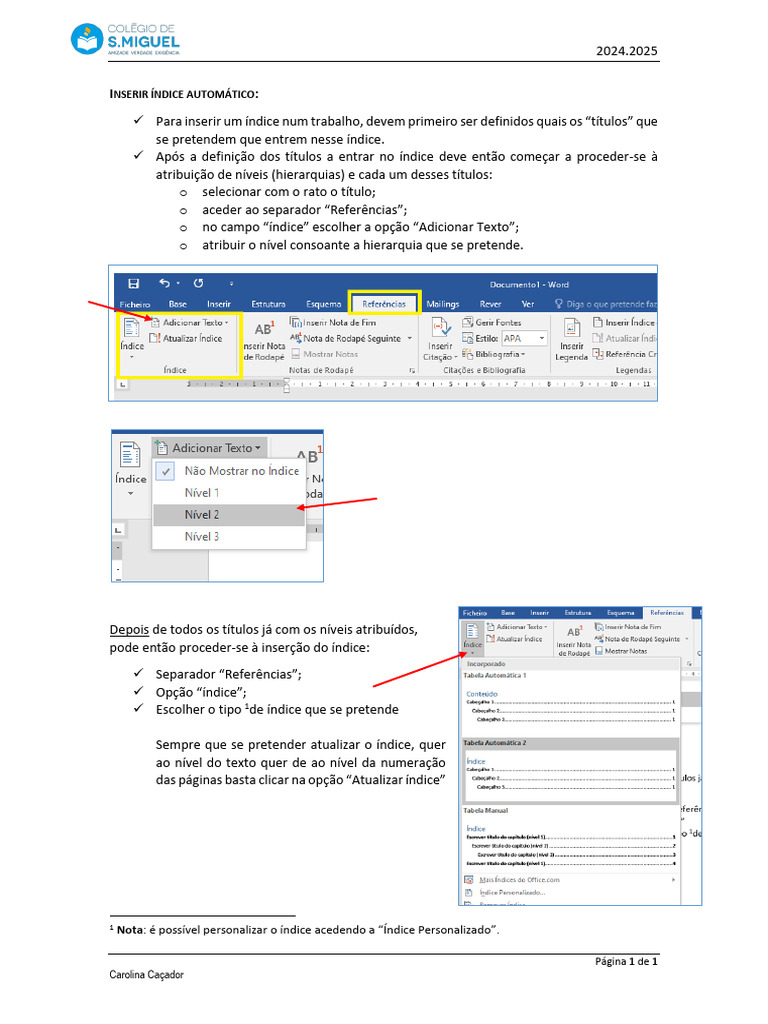 Inserir índice automático | PDF
