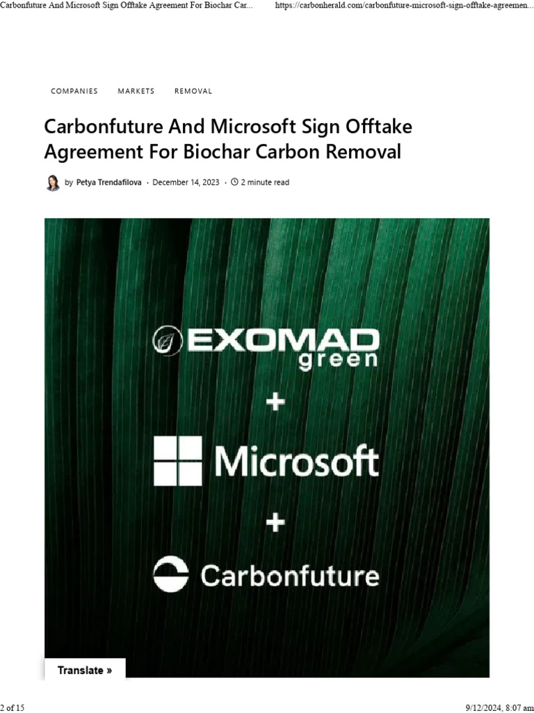 Carbonfuture and Microsoft Sign Offtake Agreement For Biochar Carbon Removal | PDF | Climate ...