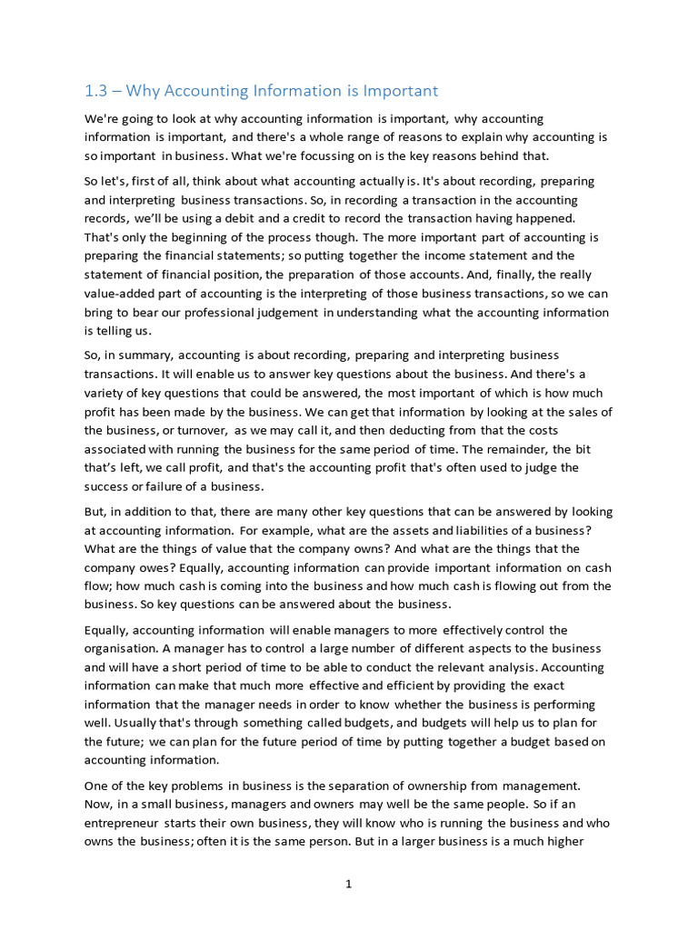 1.3 Importance of Accounting Information_transcript | PDF | Accounting | Information