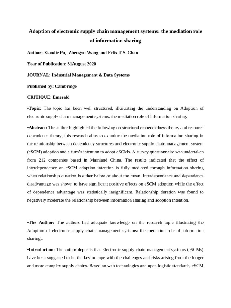 eSCM Adoption and Information Sharing Insights | PDF | Supply Chain Management | Supply Chain