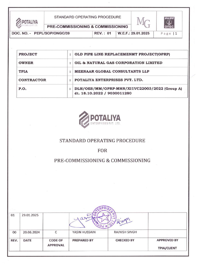 PRE - COMMISSIONING & COMMISSIONING PROCEDURE,rev_01_compressed | PDF