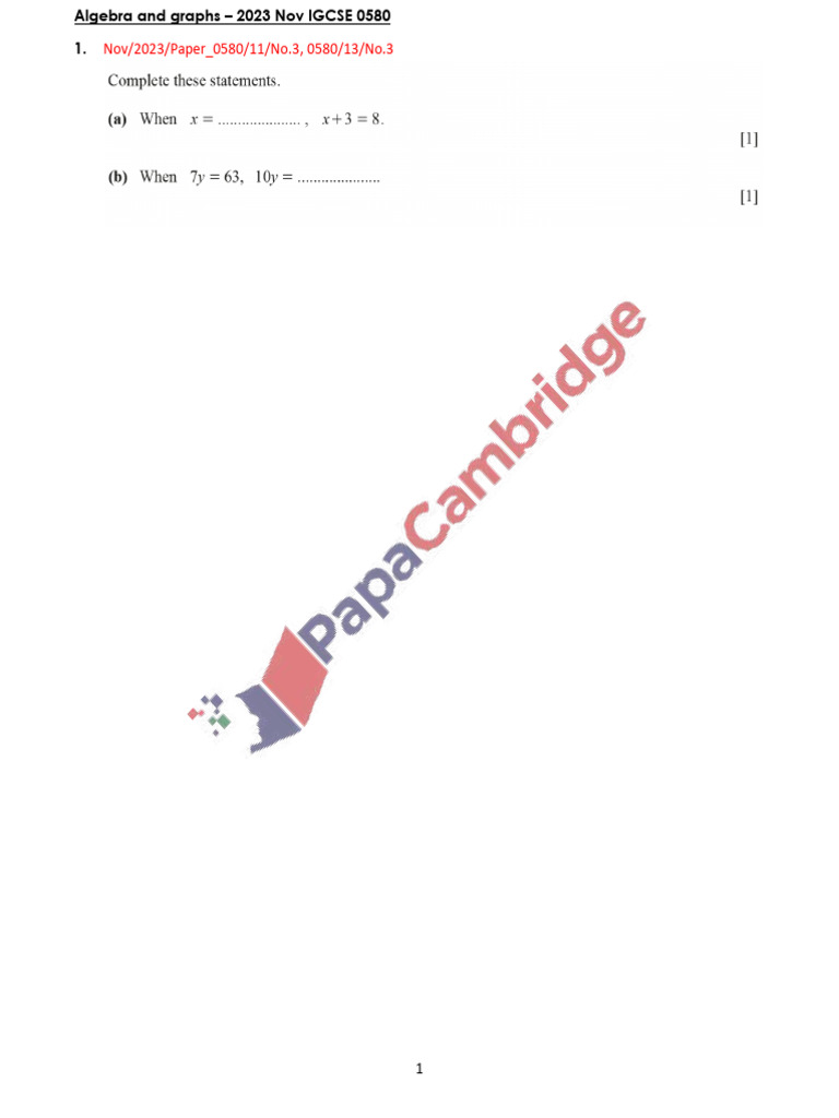 2023N Algebra and Graphs IGCSE 0580 Math | PDF | Mathematics