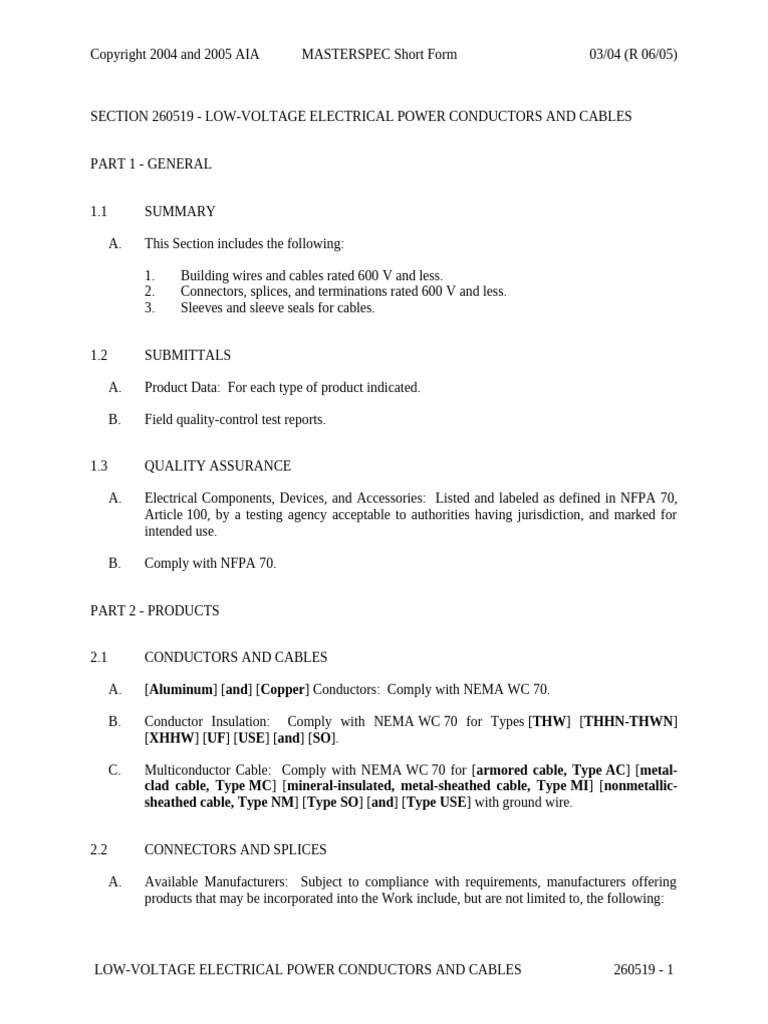SF - Low-Voltage Electrical Power Conductors and Cables | PDF ...