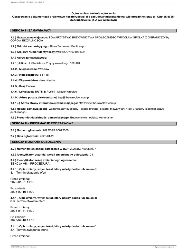 16 Oglosz o Zamow Zmiana Projopolska 1 2025 BZP | PDF