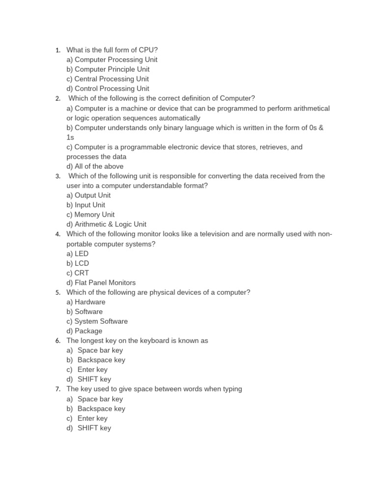 Computer Basics Quiz Questions | PDF