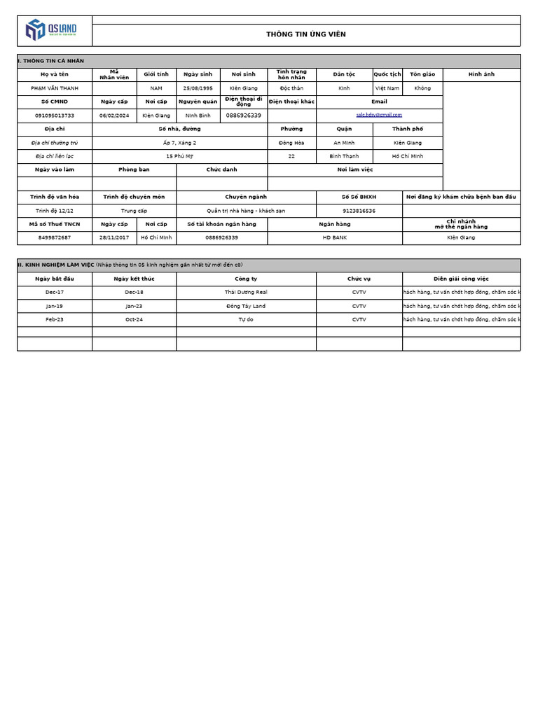 QSL - Mau Thong Tin CBNV 2024 | PDF