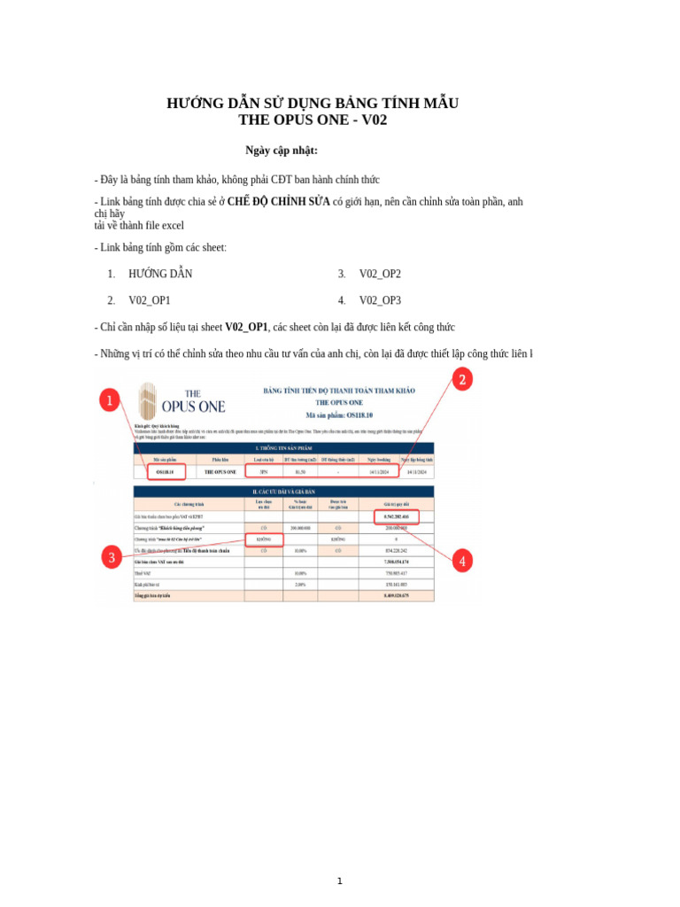 v02_bảng Tính Mẫu the Opus One 11.01 | PDF