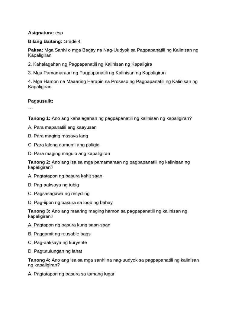 Asignatura: Bilang Baitang: Paksa | PDF