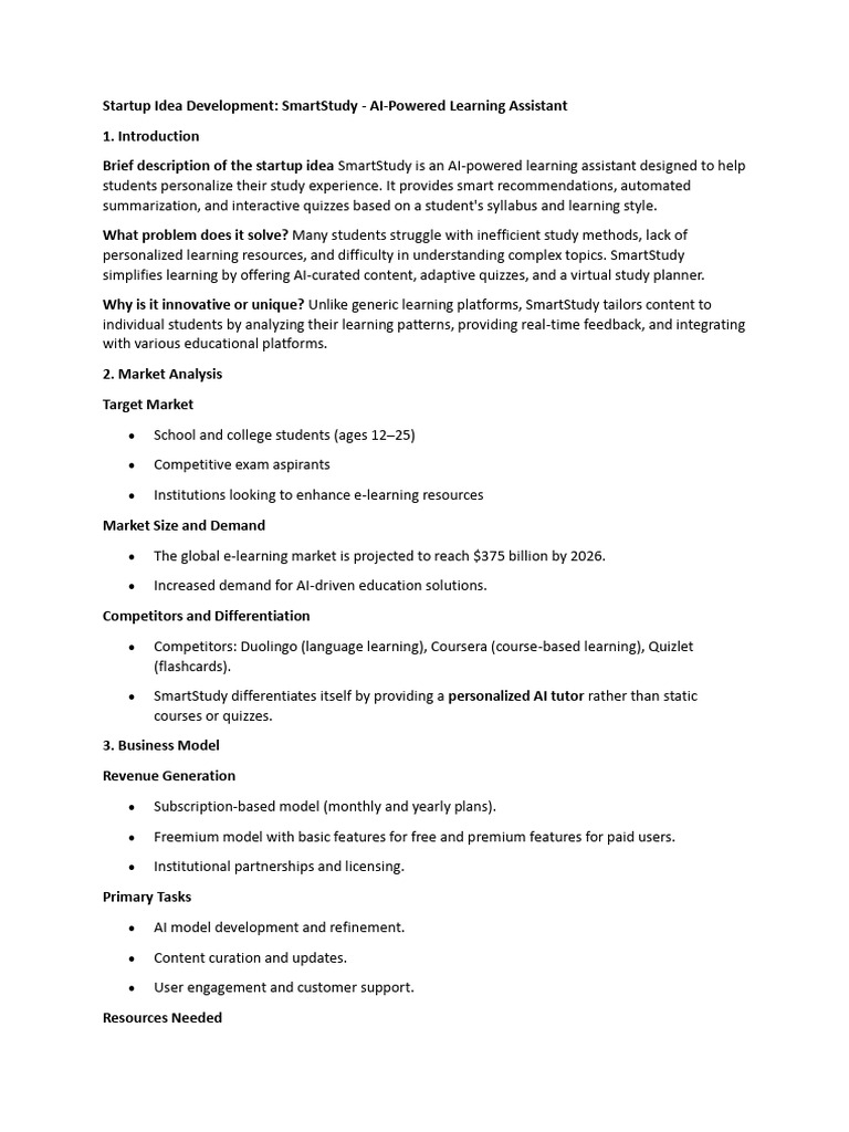 Startup Idea Development Assignment-2 | PDF | Artificial Intelligence | Intelligence (AI ...