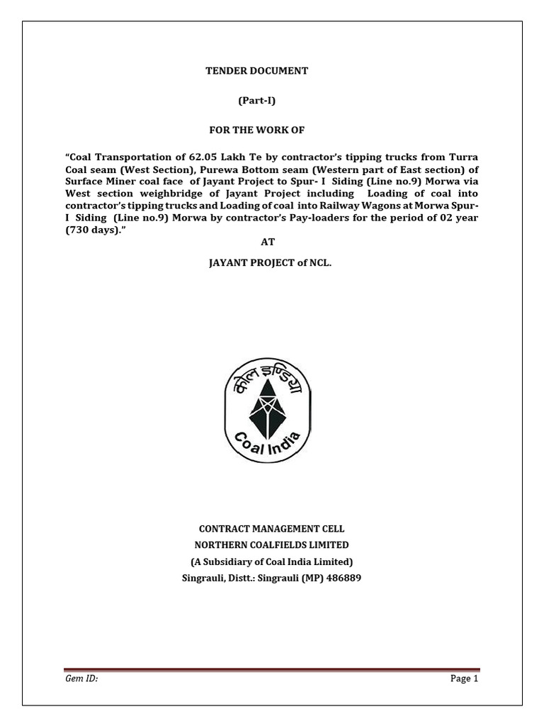 Coal Transportation Tender for Jayant Project | PDF | Joint Venture | Consortium