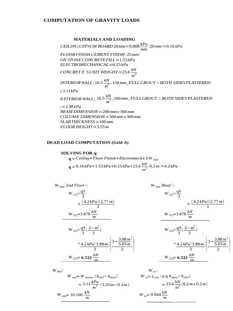 Computation of Gravity Loads (Grid A) | PDF | Wall | Building Materials