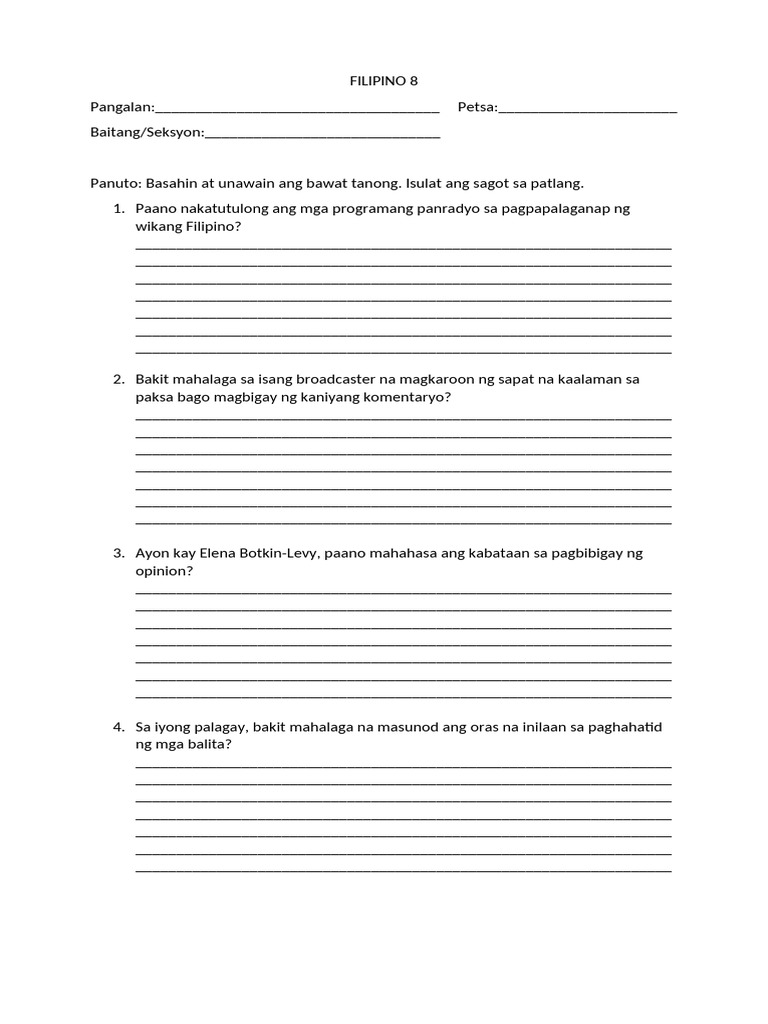 Filipino 8 Activity | PDF
