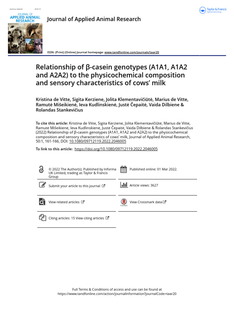 Relationship of -casein genotypes A1A1 A1A2 and A2A2 to the ...