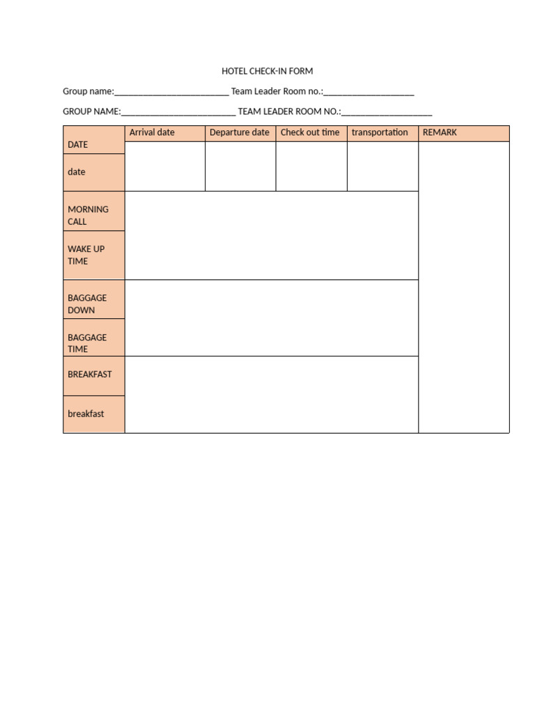 Hotel Check-In Form Template | PDF