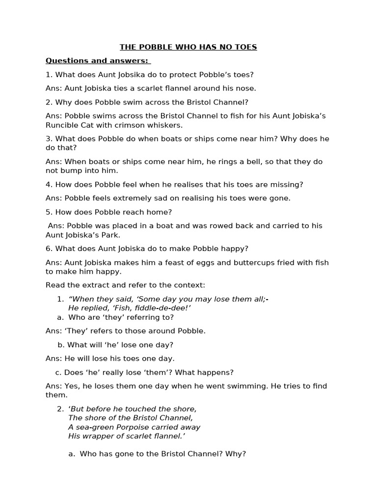 The Pobble Who Has No Toes | PDF