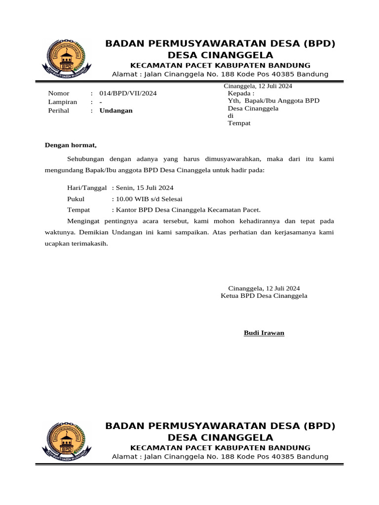 Surat Undangan Bpd | PDF