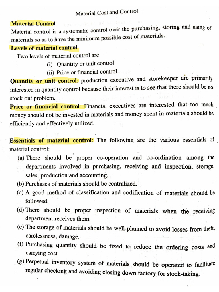 Chapter - 7 Material Cost & Control | PDF