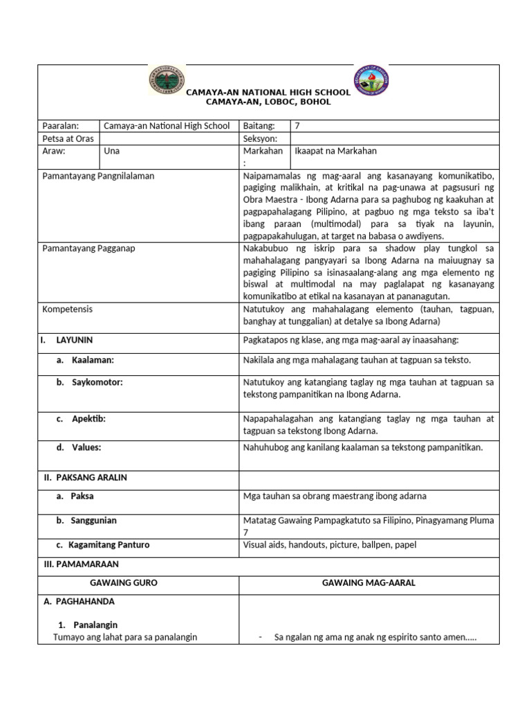 Fil7 lessonplanWK 2day1 | PDF