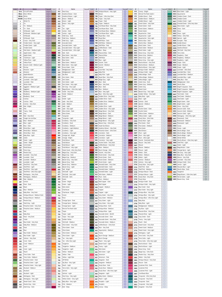DMC floss codes | PDF | Green | Color
