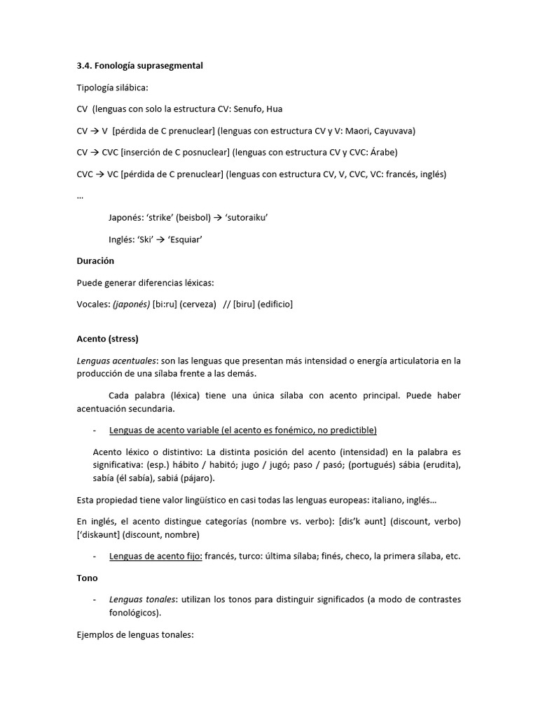 3.4. Fonología Suprasegmental | PDF | Sílaba | Tono (Lingüística)