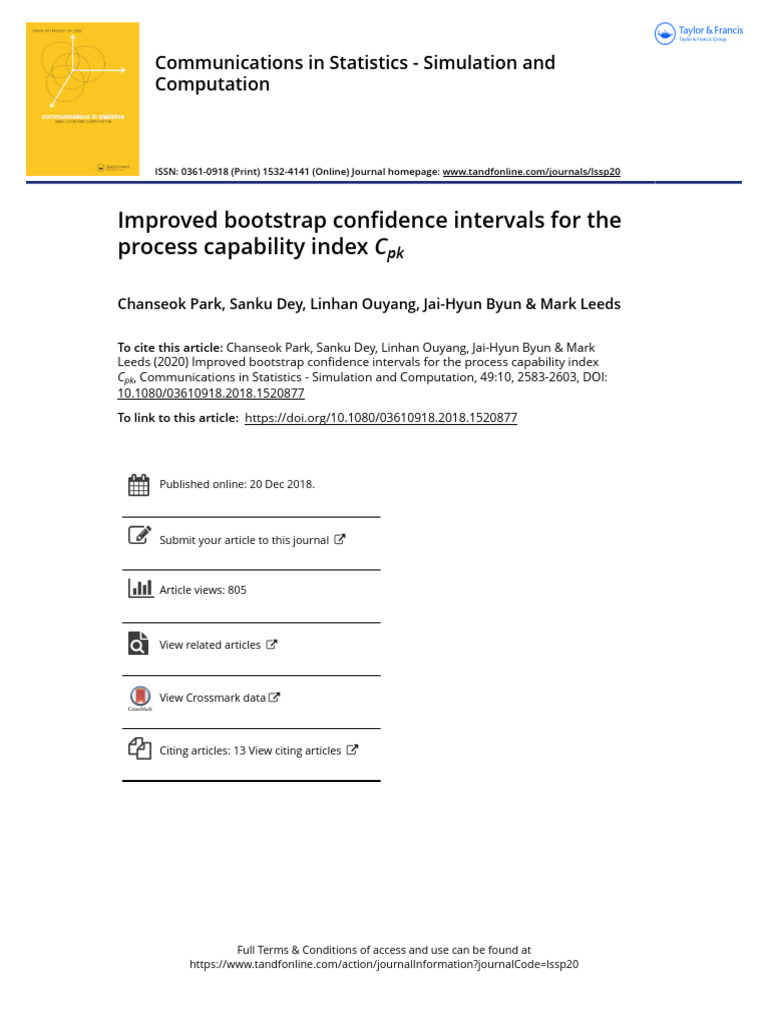Bootstrap Confidence Intervals for Cpk | PDF | Bootstrapping ...