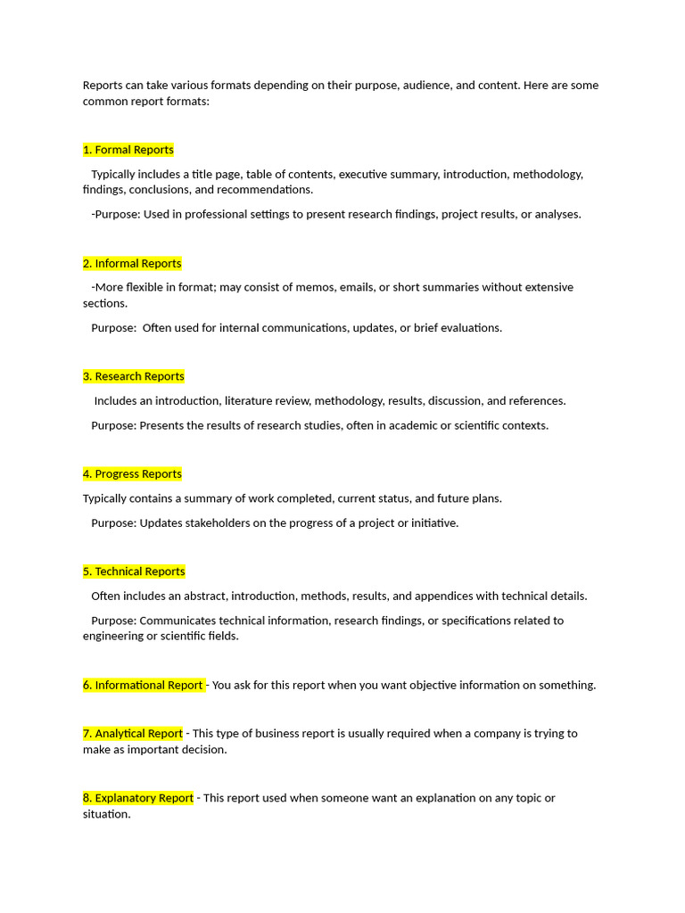 Format of Reports | PDF