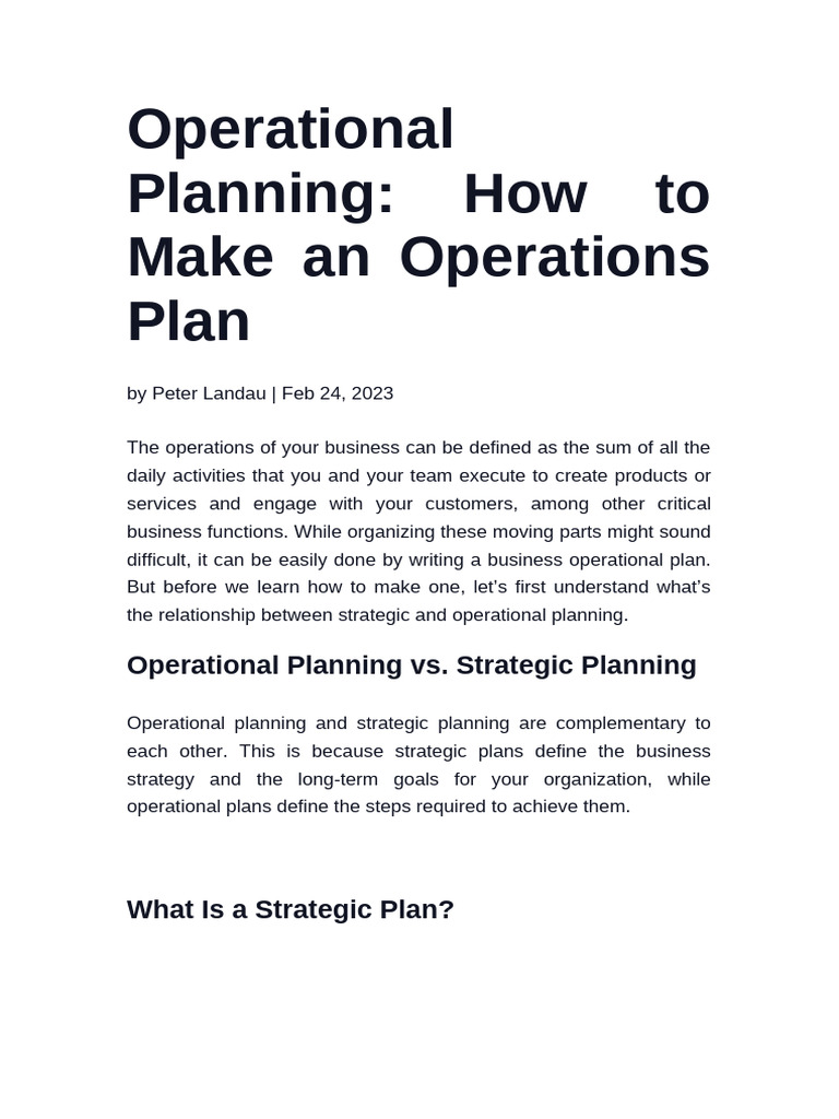 BSCA Operational Planning Guide | PDF | Strategic Planning | Performance Indicator