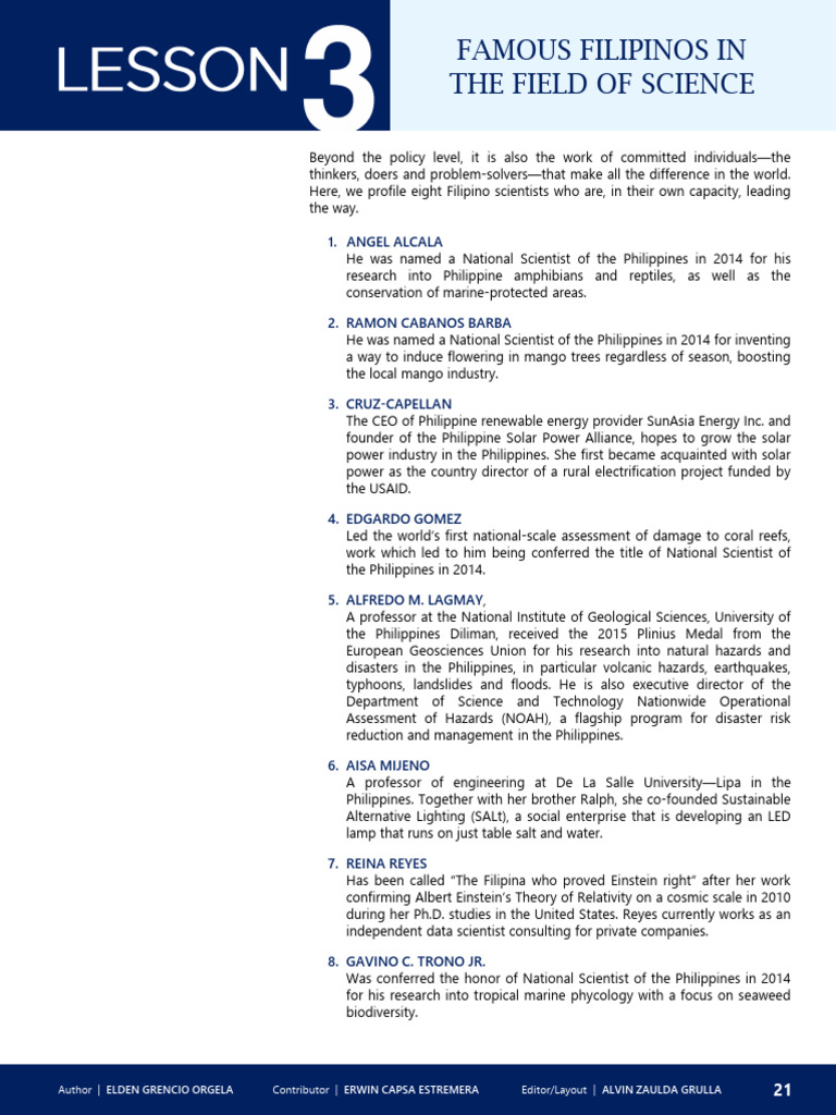 05 STS Module 3 Lesson 3 Famous Filipinos in The Field of Science | PDF | Science | Natural ...