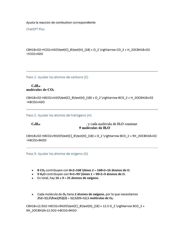 Ajuste de la combustión del octano | PDF