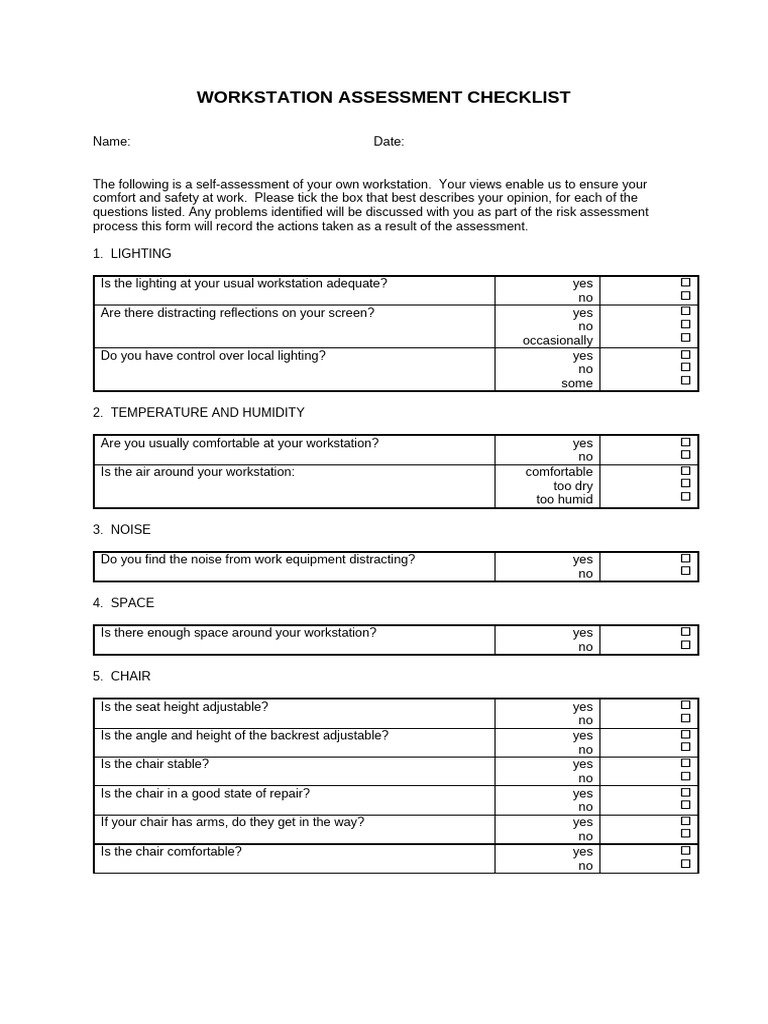 Workstation Assessment Checklist | PDF | Computer Keyboard | Desk