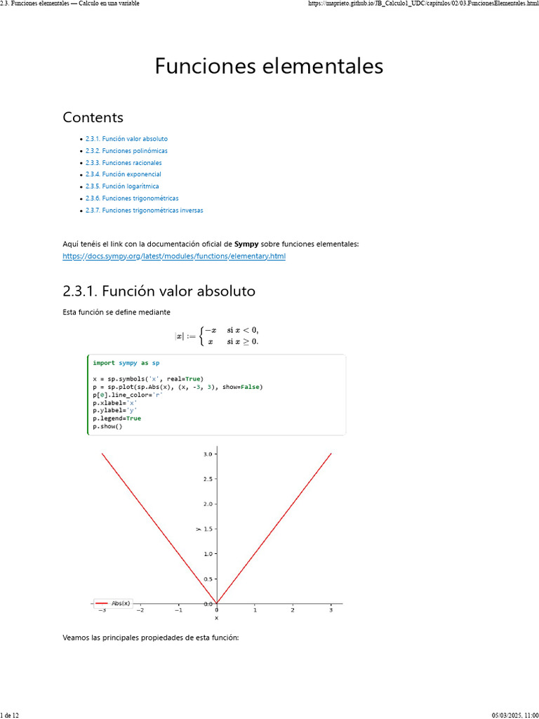 2.3. Funciones Elementales | PDF | Funciones trigonométricas | Logaritmo