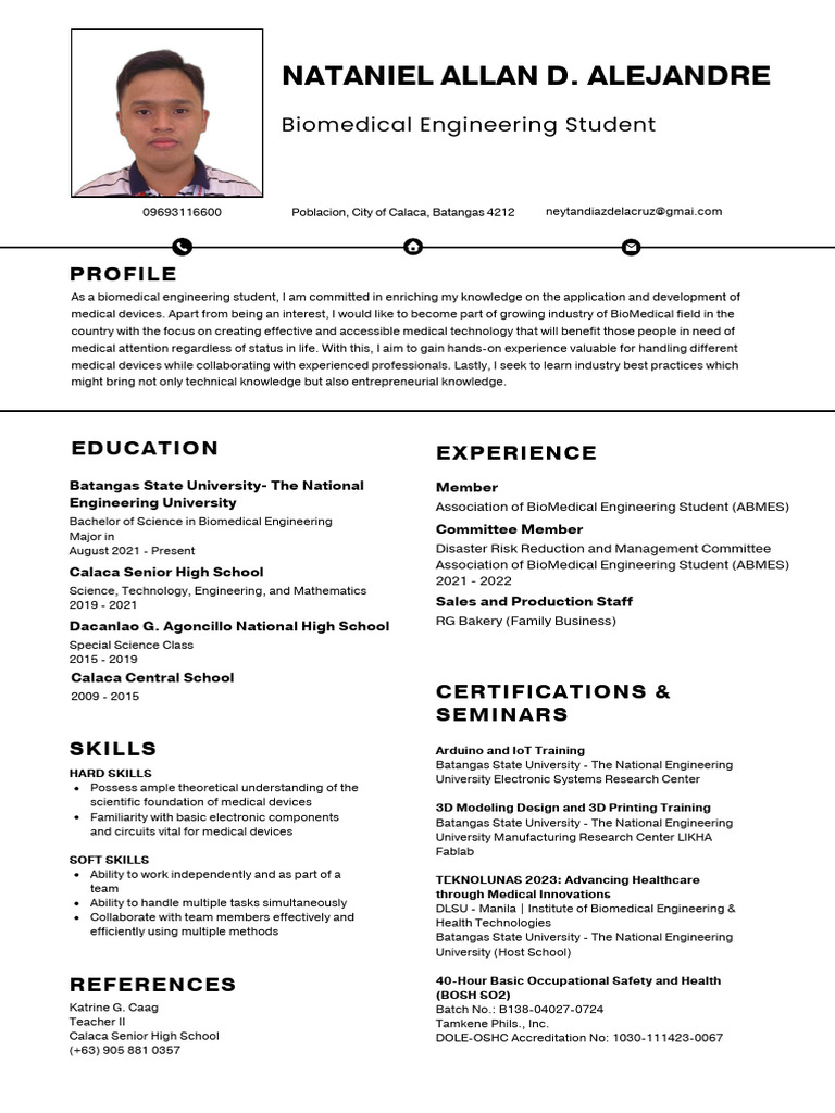 Biomedical Engineering Student Profile | PDF | Engineering | Biomedical Engineering