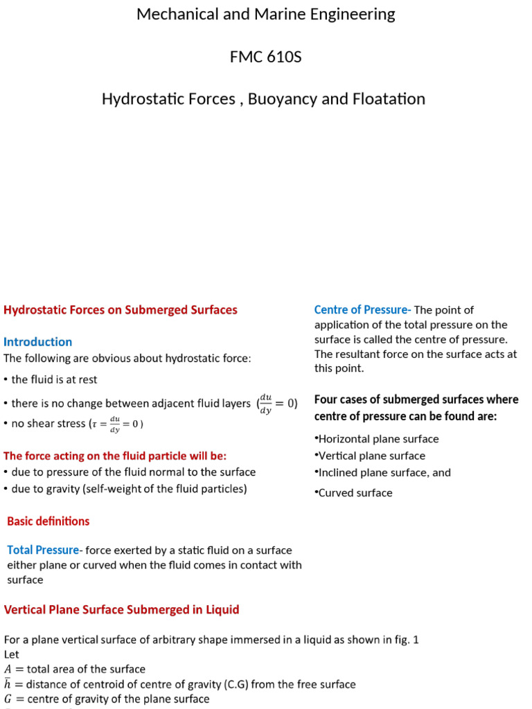 HYDROSTATIC FORCES | PDF | Pressure | Force