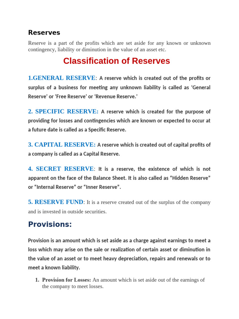 Reserve and Provision | PDF