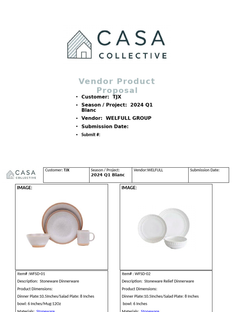 Vendor Proposal For Blanc Welfull Stoneware 0514 | PDF | Tableware ...