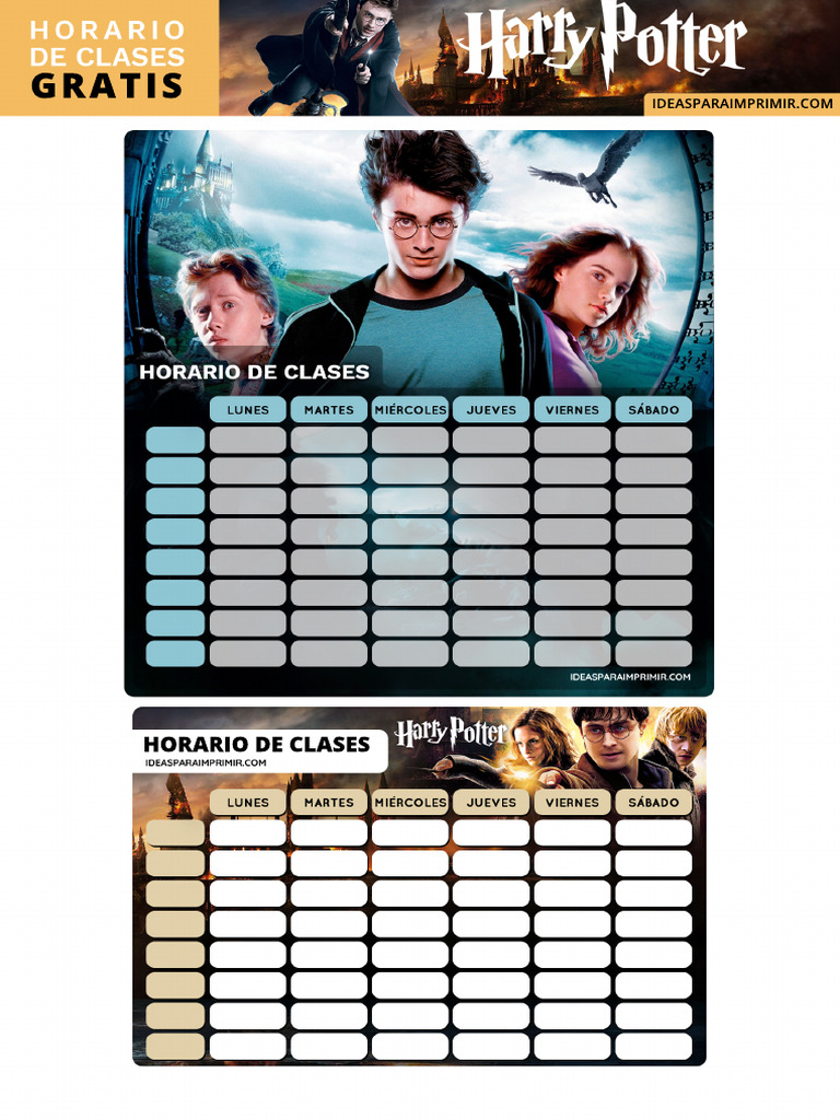 Horario de Clases Harry Potter para Imprimir Gratis | PDF