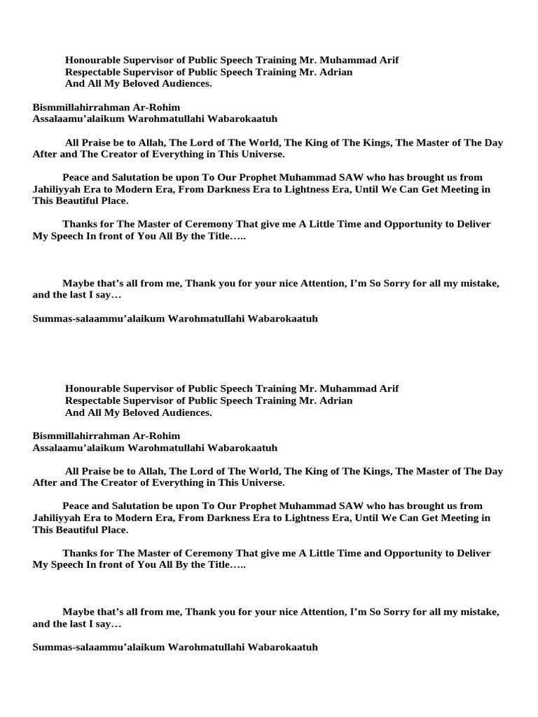 Public Speech Training Address | PDF | Abrahamic Religions | Islamic ...