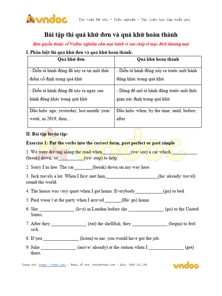 Bai Tap Thi Qua Khu Don Va Qua Khu Hoan Thanh | PDF