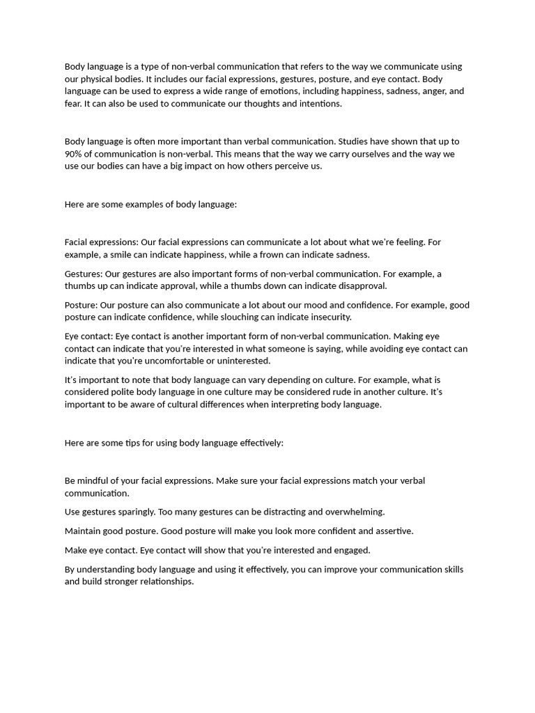 Understanding Body Language Basics | PDF