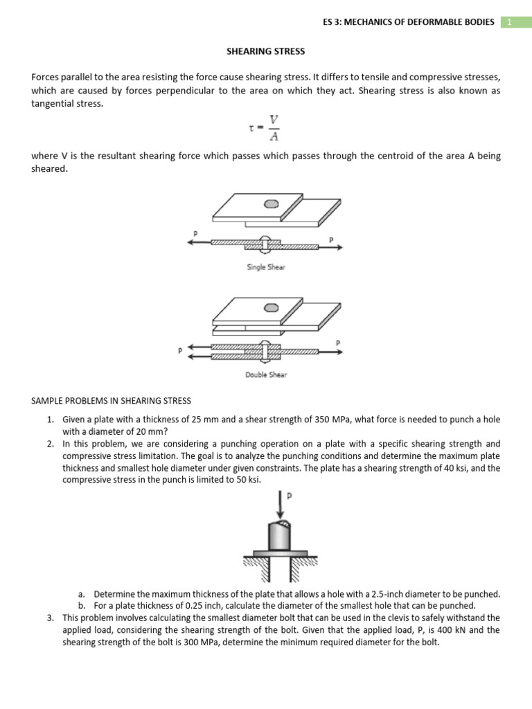 SHEARING-STRESS-and-BEARING-STRESS | PDF | Strength Of Materials | Stress (Mechanics)