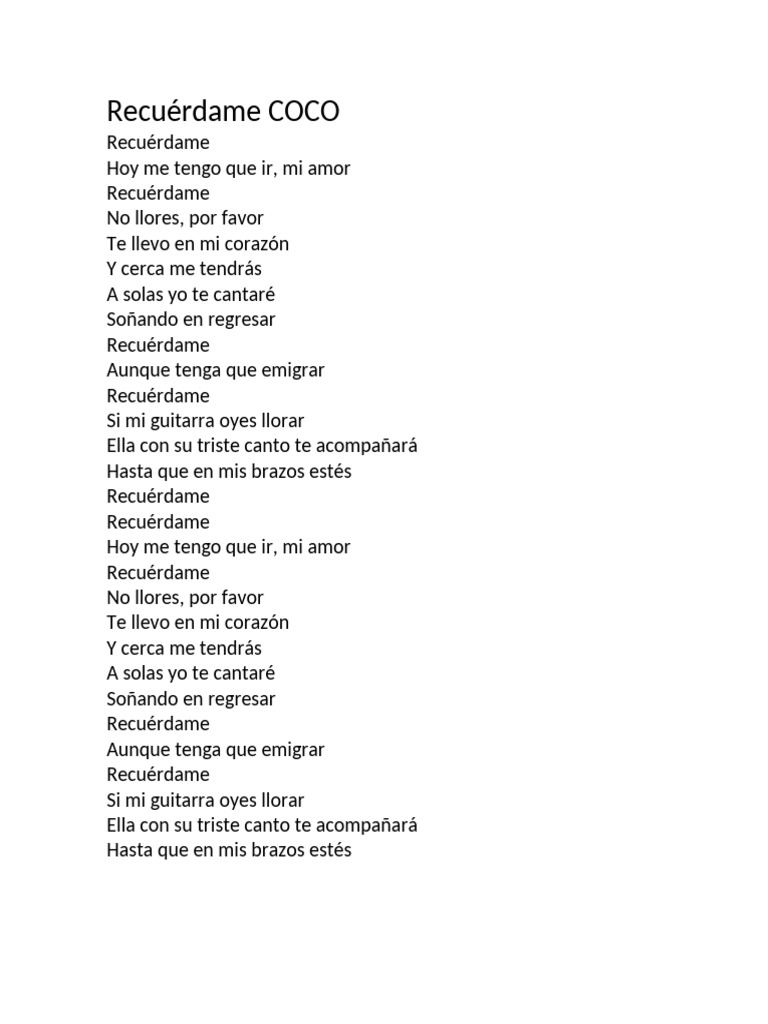 Recuérdame COCO Letra | PDF