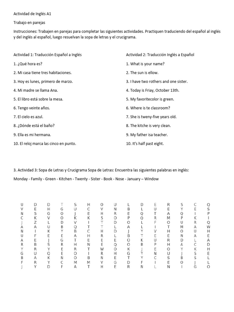 Actividades de Traducción y Juegos en Inglés | PDF