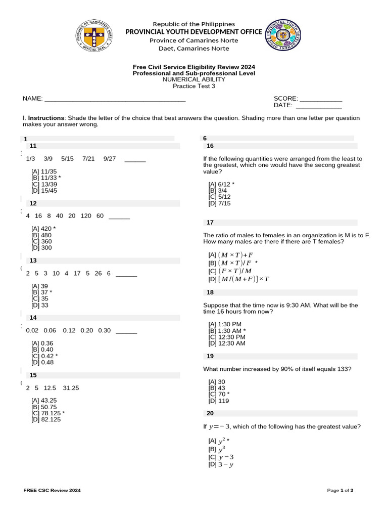 Free CSE Review Numerical Session 3 KEY | PDF