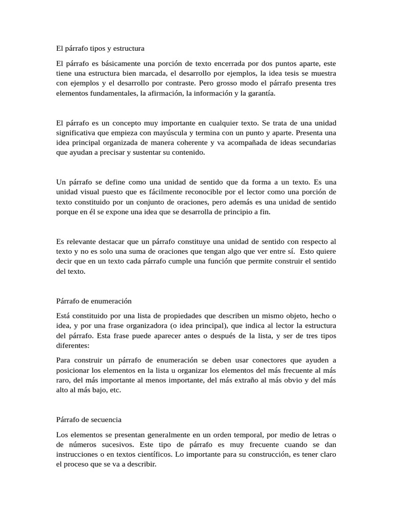 Tipos y Estructura del Párrafo | PDF | Párrafo | Oración (Lingüística)
