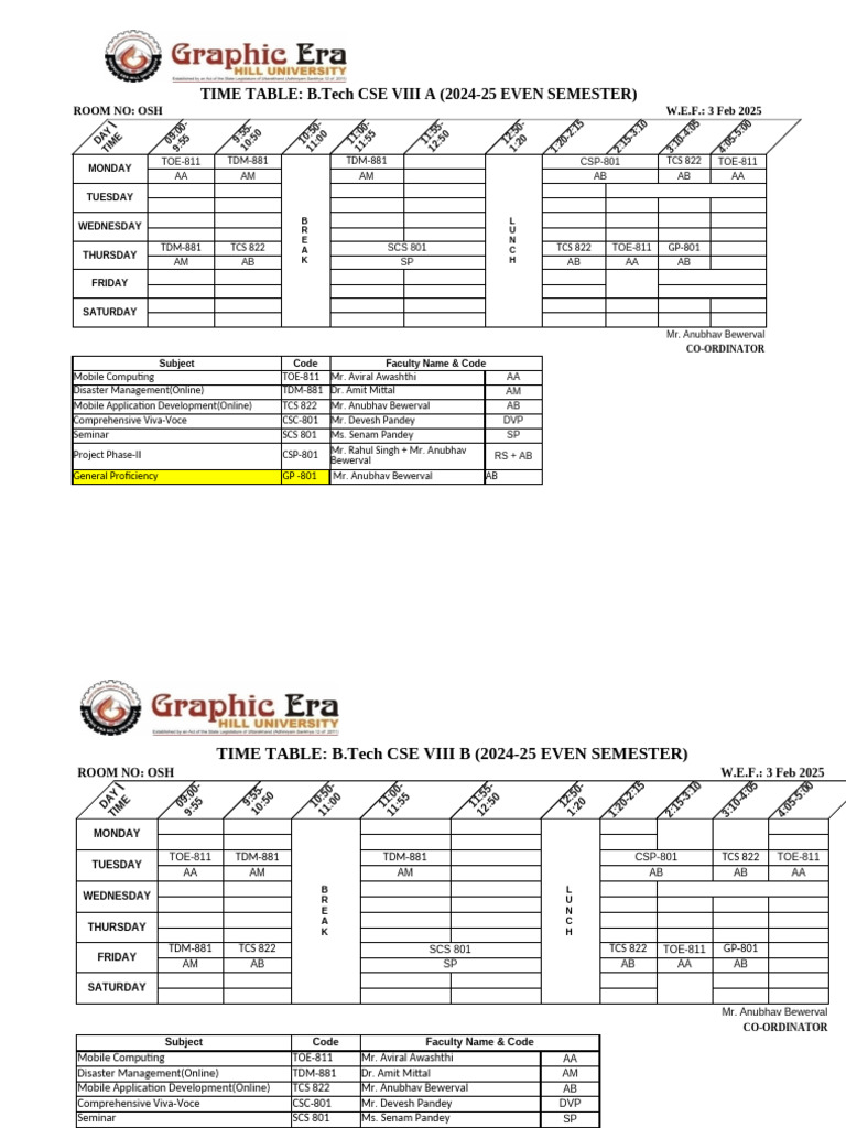 Time Table Btech CSE 2024-25 - Even Sem - Ver3-2 | PDF | Computer Science | Computing