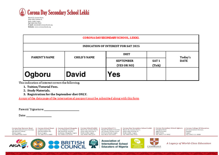 CDSS SAT Indication of Interest Form | PDF