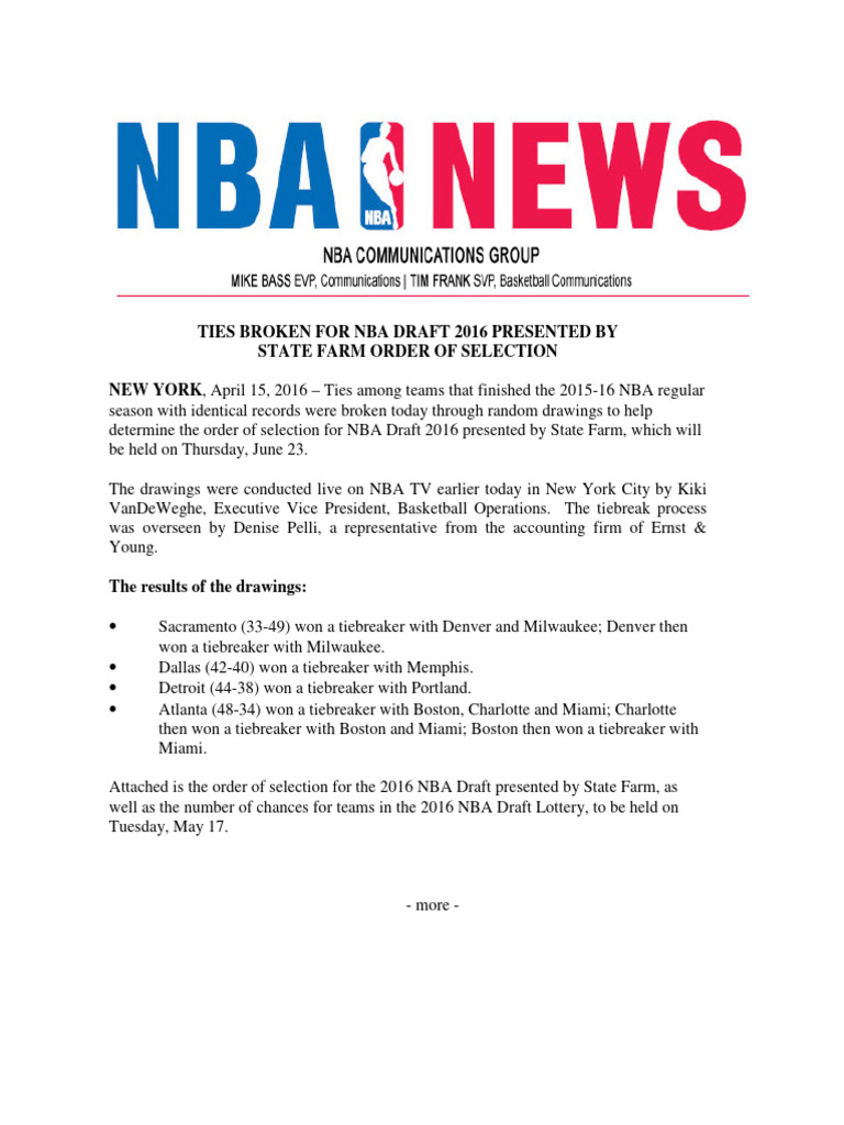 NBA Draft 2016 Selection Order Revealed | PDF | Sports | National ...
