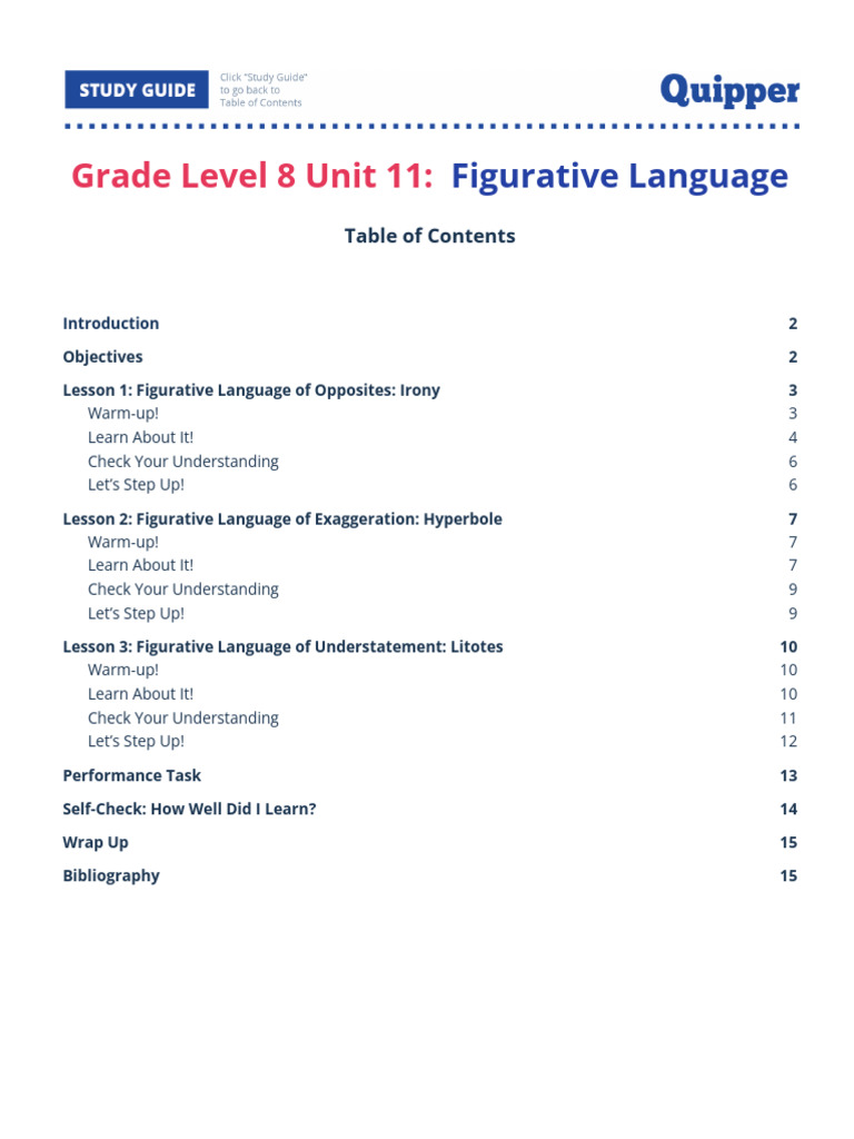 PDF - English Grade 8 Unit 11 - Figurative Language, 3 Topics | PDF ...