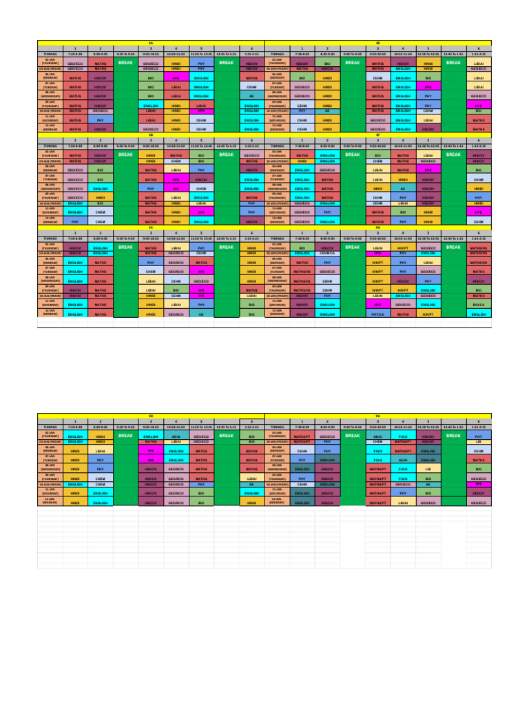 Class 9 Timetable: January 2024 | PDF
